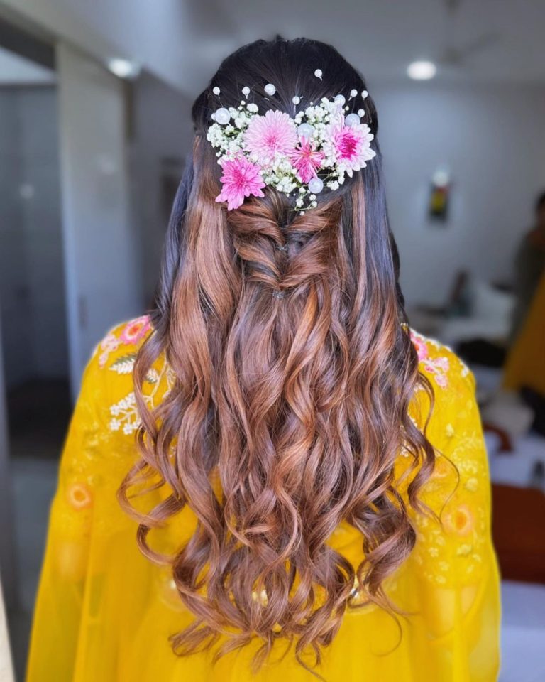 10 Floral Hairstyles to Blossom at Your Haldi Celebration - Weddingplz Blog
