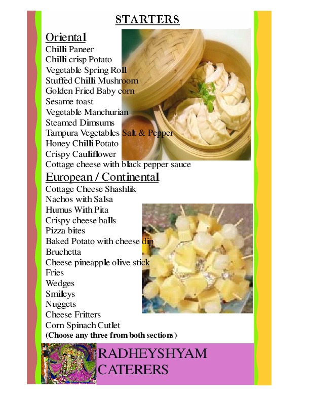 Menu - Radhey Shyam Caterers, Vasant Kunj, South Delhi | Caterers ...